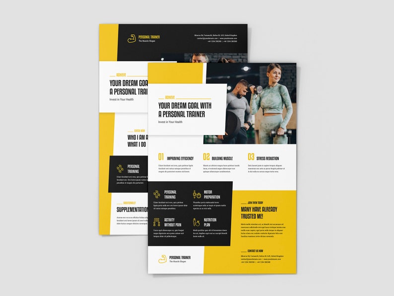 Personal Trainer Flyer, Canva Template, Flyer Design for Fitness Club ...