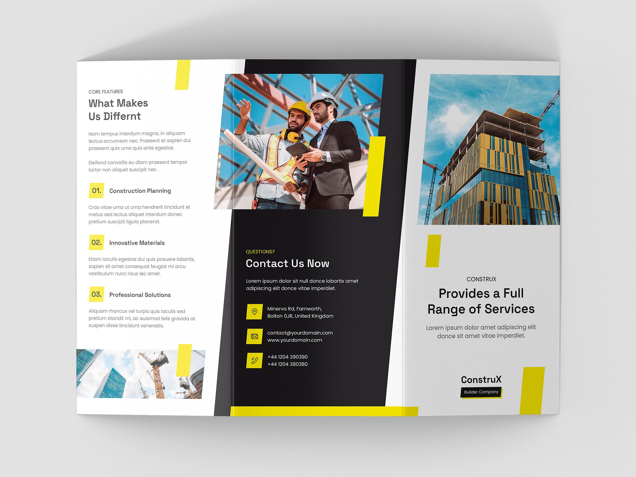 Construction Architecture Builder Brochure Tri-fold, Canva Template ...