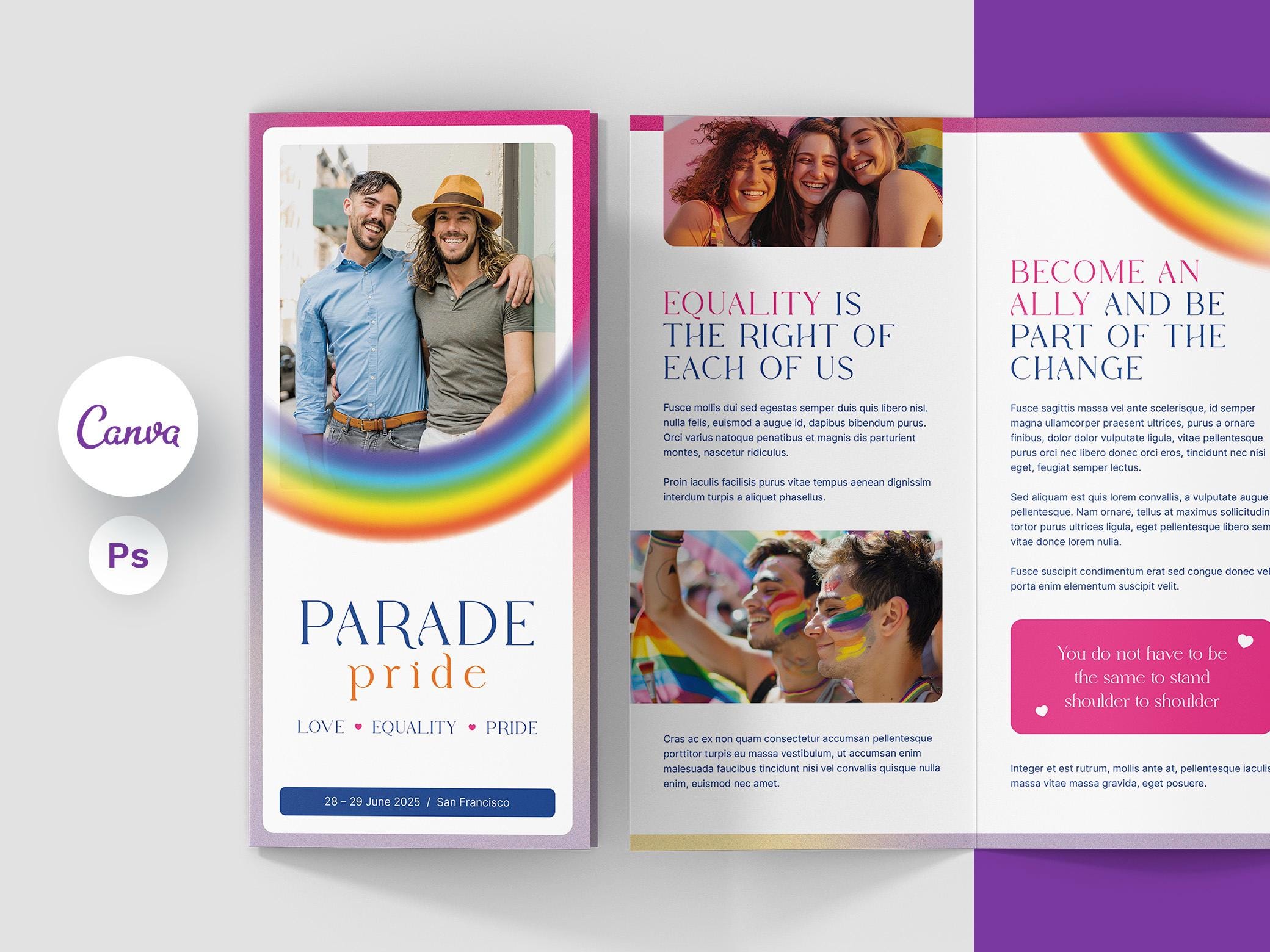 LGBT Pride Trifold Brochure Canva Template, Freedom Parade, Colorful ...