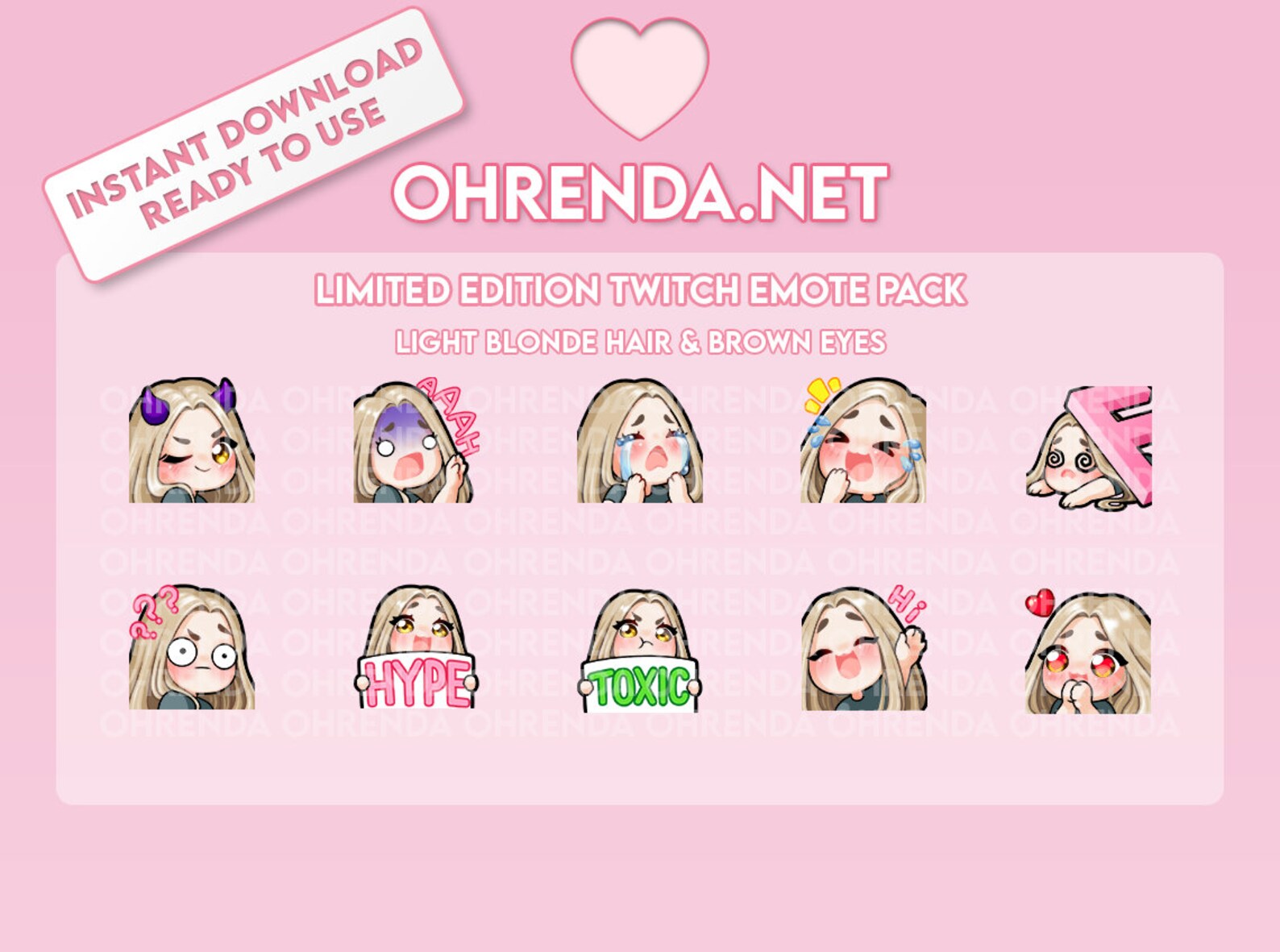 Limited Edition Twitch Emote Pack / Light Blonde Hair & Brown Eyes ...
