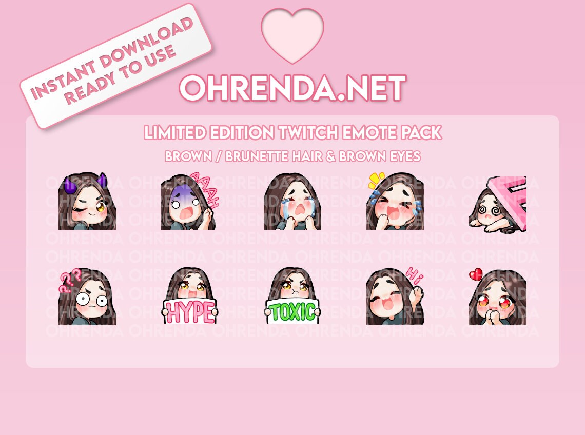 Limited Edition Twitch Emote Pack / Brown Brunette Hair & Brown Eyes ...