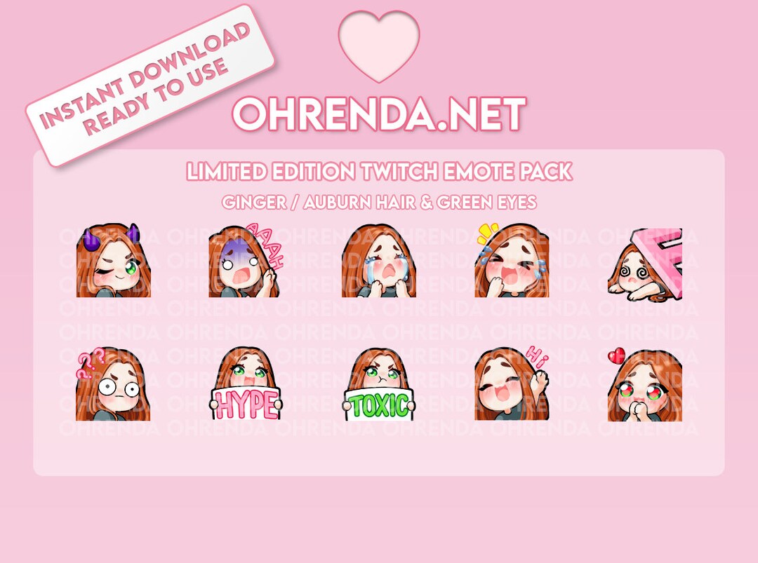 Limited Edition Twitch Emote Pack / Ginger Auburn Hair & Green Eyes ...