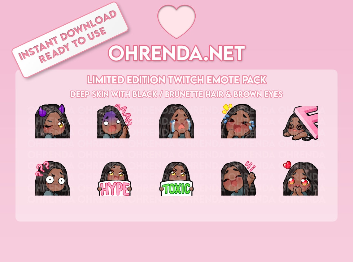 Limited Edition Twitch Emote Pack / Deep Skin + Black Hair & Brown Eyes ...