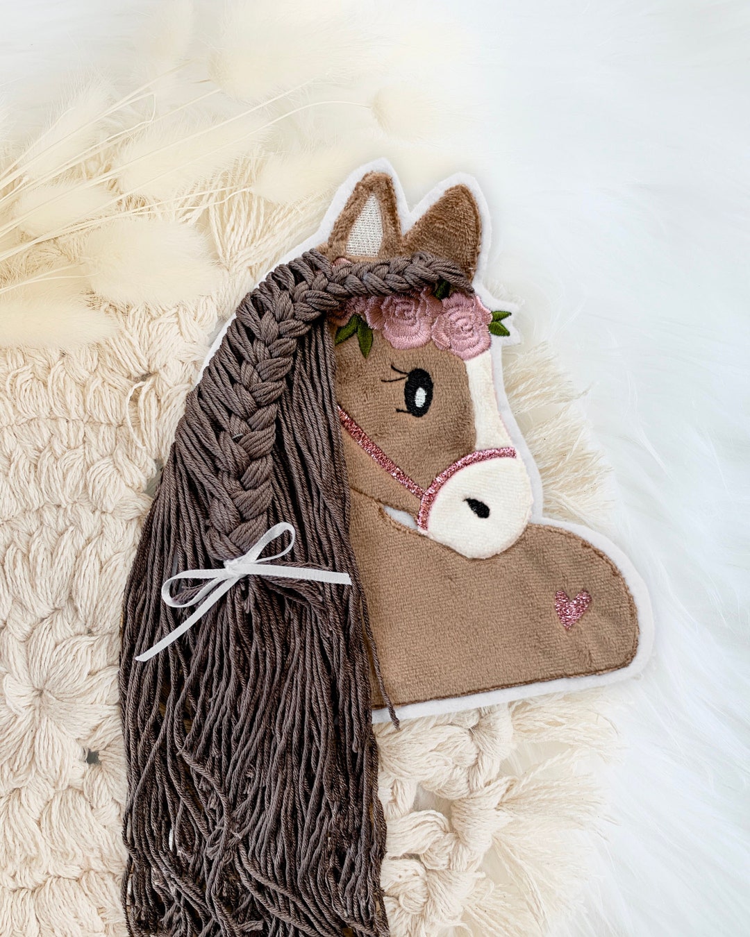 Applikation Pferd mit Mähne | braune Wollmähne | Pferdekopf | Pony | Bügelbild | Patch ...