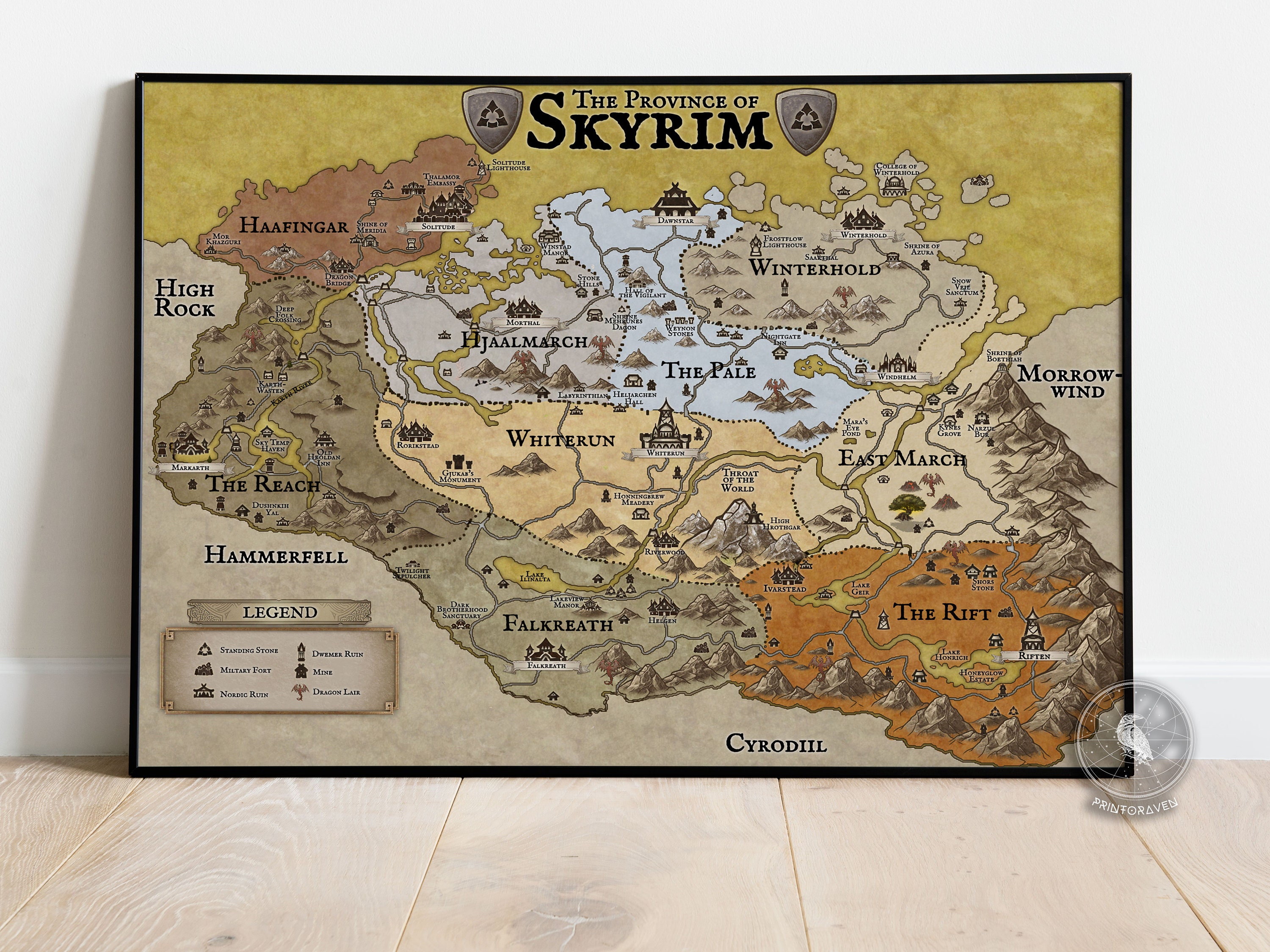 Province of Skyrim Map Print Skyrim Wall Art Wall Decoration Framed ...