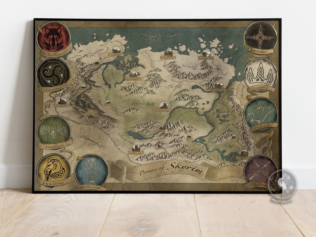 Province of Skyrim Map Print Skyrim Wall Art Wall Decoration Framed ...