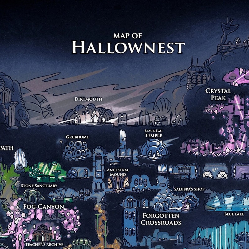 Hollow Knight Map Poster Hallownest Wall Art Wall Decoration Framed ...