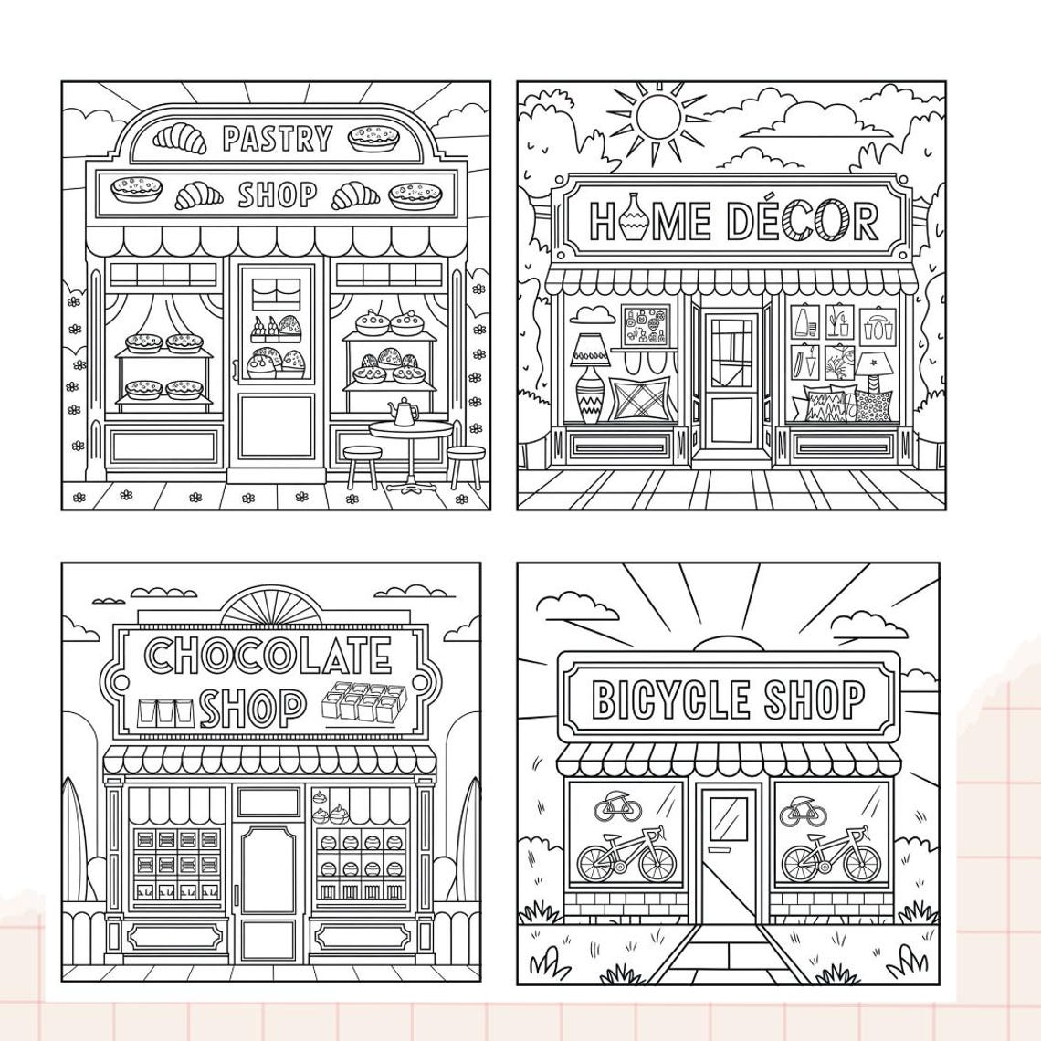 Cute Shop Storefronts - 40 Easy and Bold Coloring Pages | Cute Shop ...