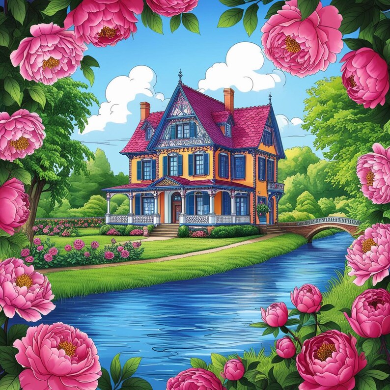 Adult Coloring Book Cottages & Castles: 30 Pages | American House ...
