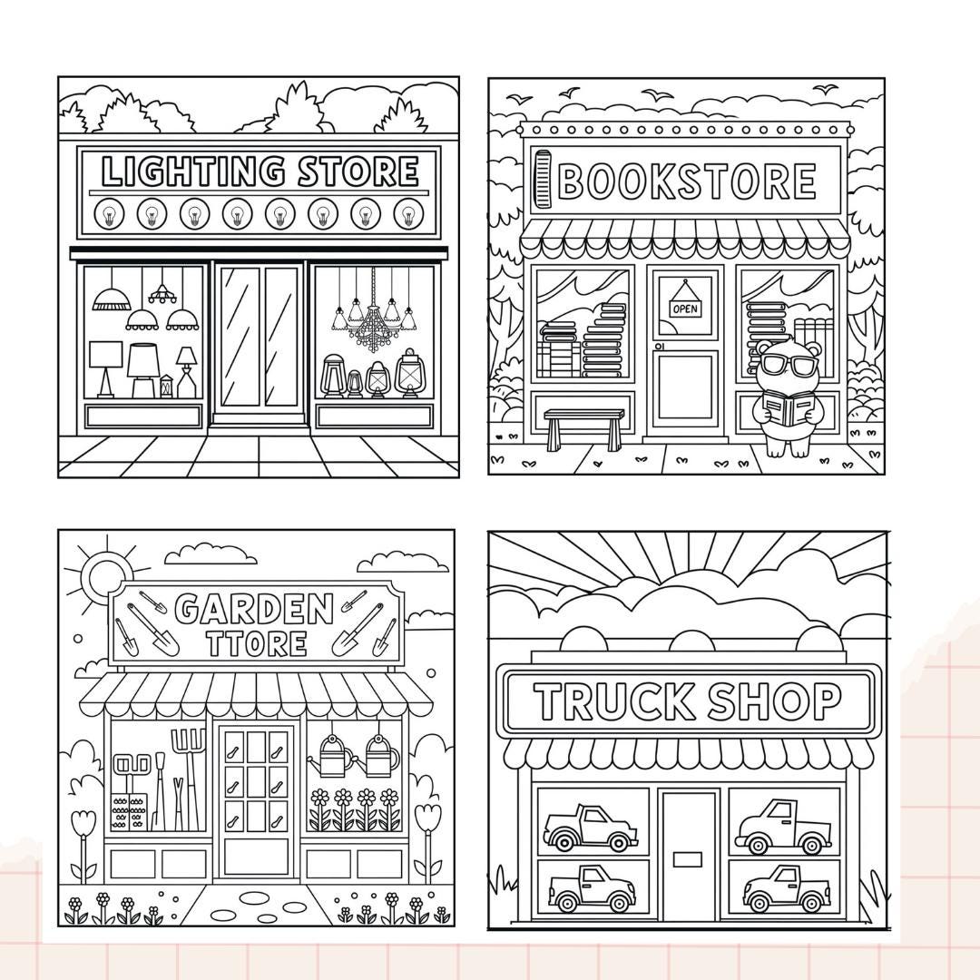 Cute Shop Storefronts - 40 Easy and Bold Coloring Pages | Cute Shop ...