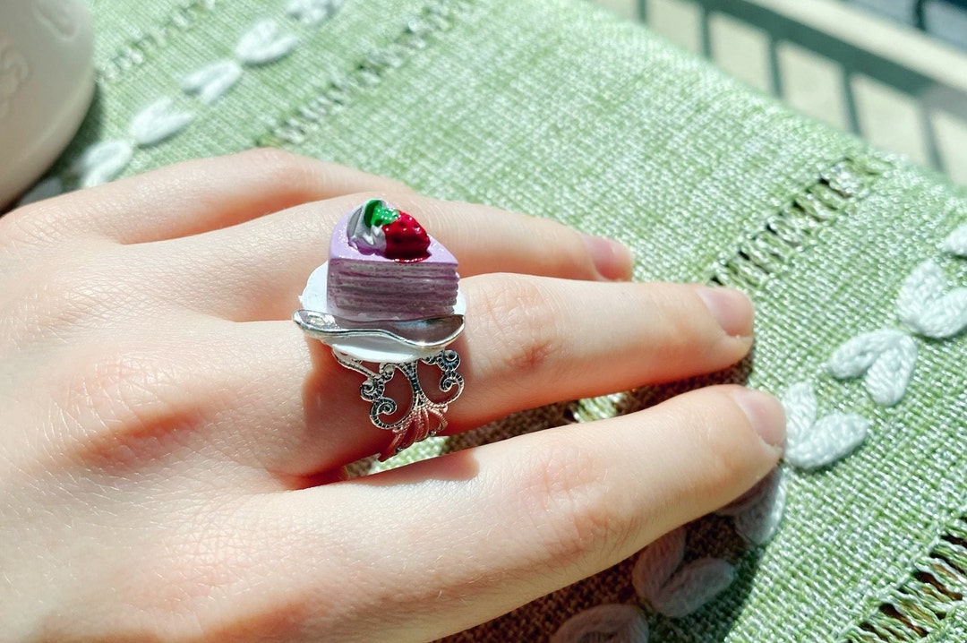 Cake on a Plate Ring Kawaii Food Ring Cute Birthday Gift - Etsy