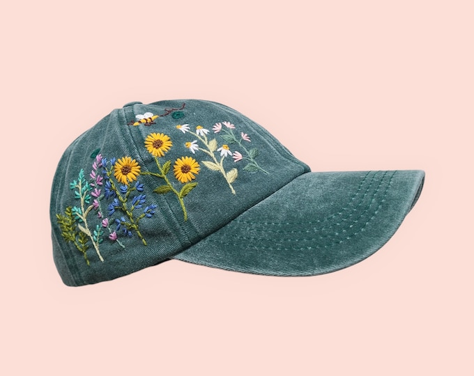 Custom Hand Embroidered Vintage Style Baseball Cap / Floral Baseball ...