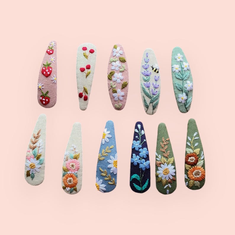 Hand-embroidered Flower Hair Clips, Handmade Hair Accessories, Gift for ...
