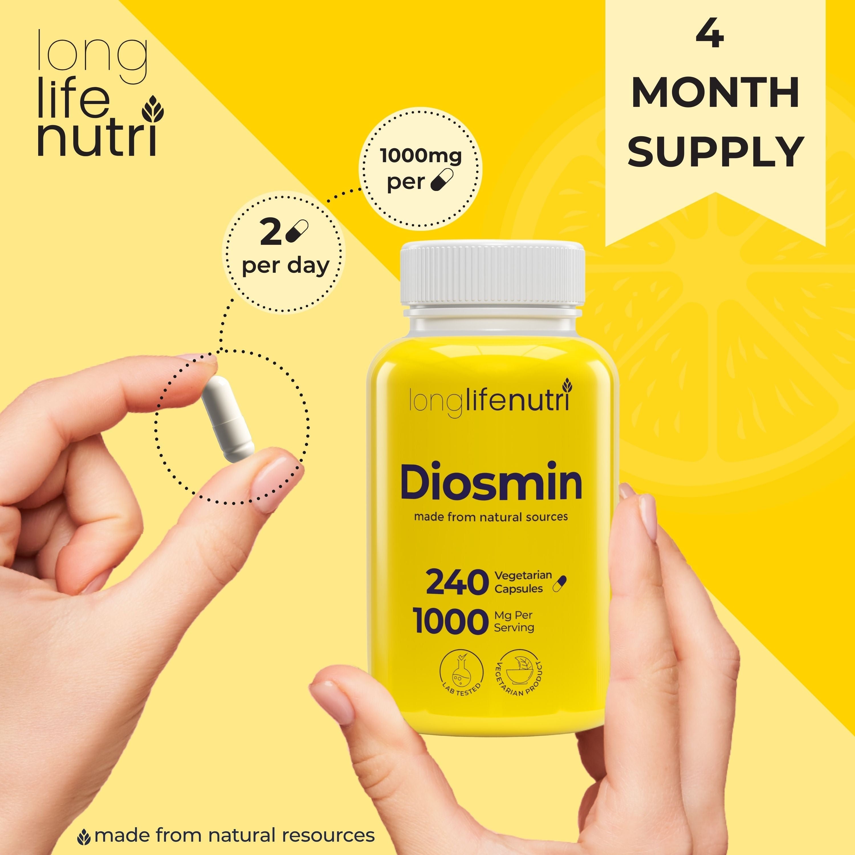 Diosmin 1000mg for Circulatory Health Support, 4-month Supply, Made in ...