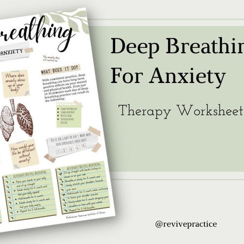Deep Breathing for Anxiety Therapy Worksheet - Etsy