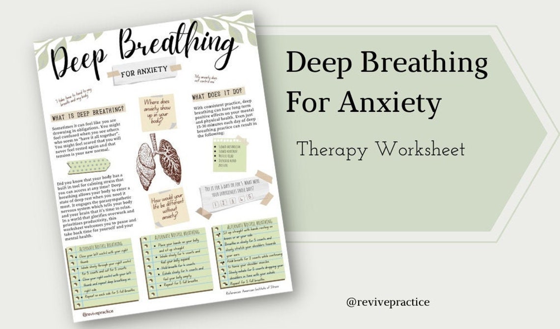 Deep Breathing for Anxiety Therapy Worksheet - Etsy