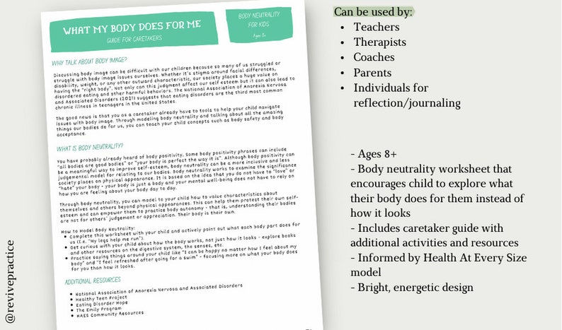 Body Neutrality Children's Therapy Worksheet - Etsy UK