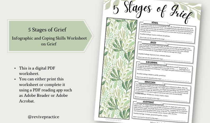 5 Stages of Grief Worksheet - Etsy