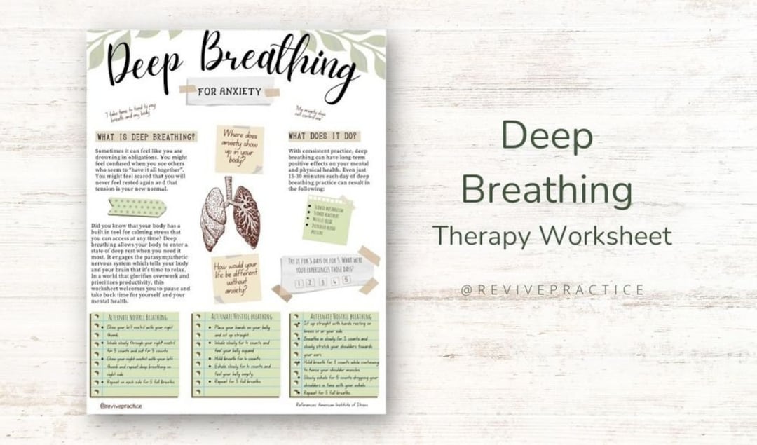 Deep Breathing for Anxiety - Therapy Worksheet - Etsy