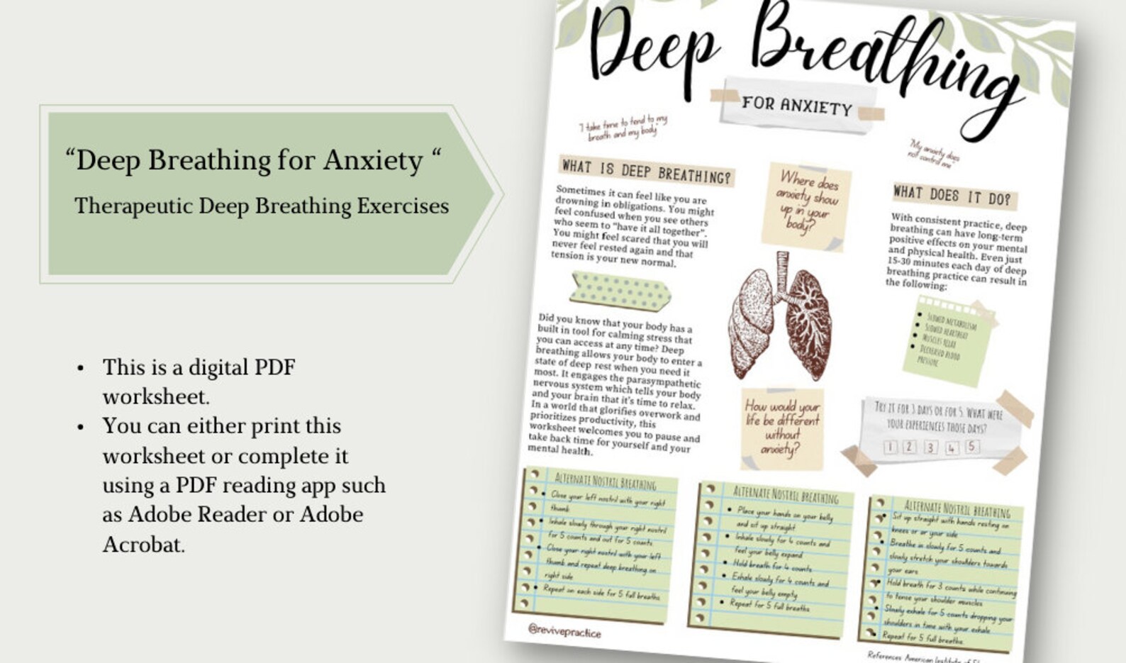 Deep Breathing for Anxiety Therapy Worksheet - Etsy UK