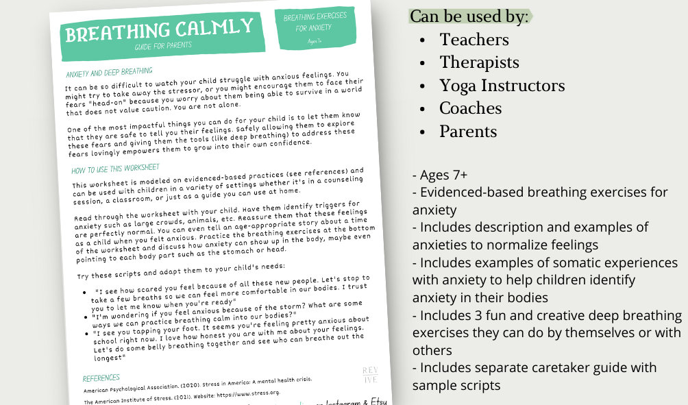 Breathing Calmly Worksheet Anxiety Therapy for Children - Etsy