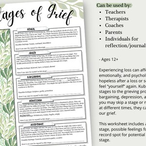 5 Stages of Grief Worksheet - Etsy