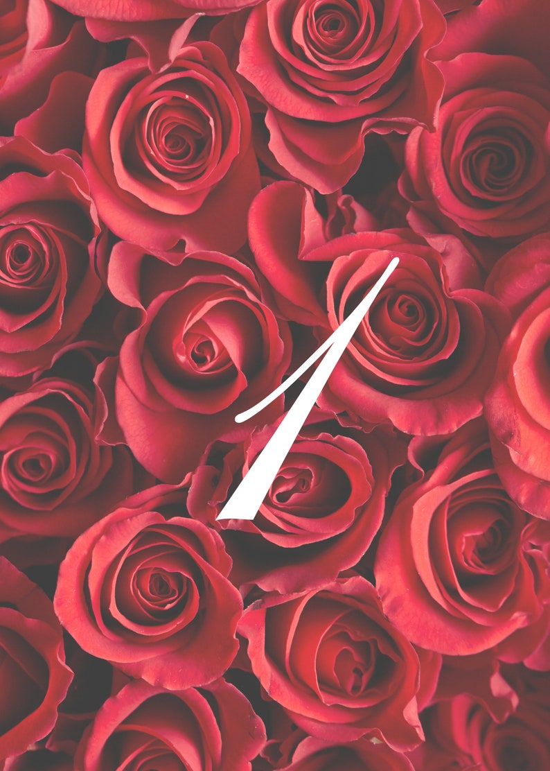 Printable Red Rose Wedding Table Numbers , Downloadable , 5x7 Inches ...