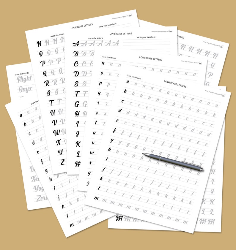Bold Cursive Handwriting Worksheets: Brush Pen Practice (PDF/JPG) - Etsy