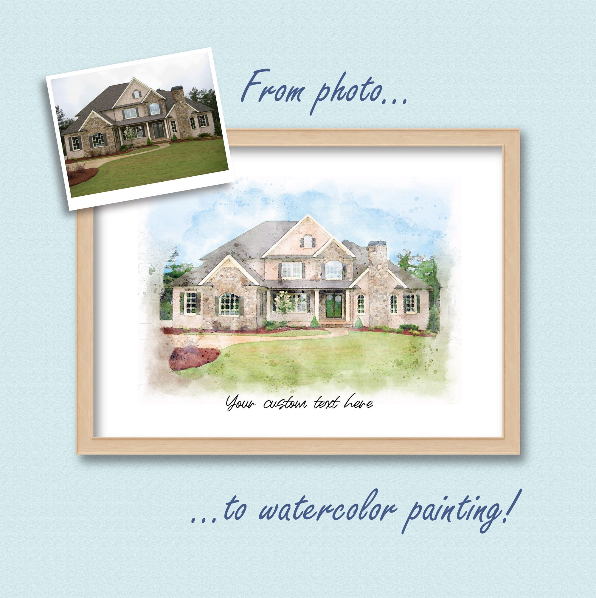 Custom House Portrait From Photo Watercolor Personalised Digital File ...