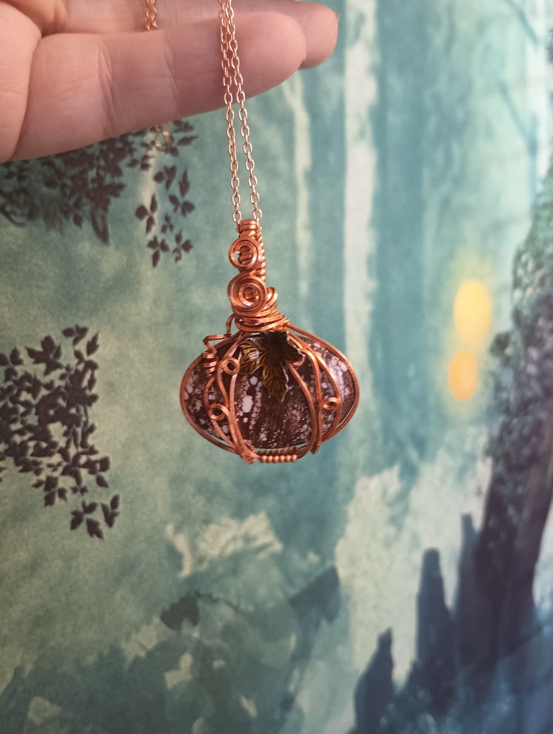Pumpkin Pendant - Wild Horse Jasper *spooky Season ~ Gourd ~ Gemstone ...
