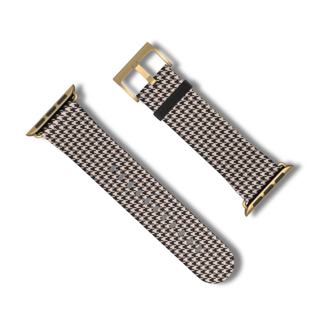 HOUNDSTOOTH Retro Apple Watch Band: Black & Beige Vegan Leather Iwatch ...