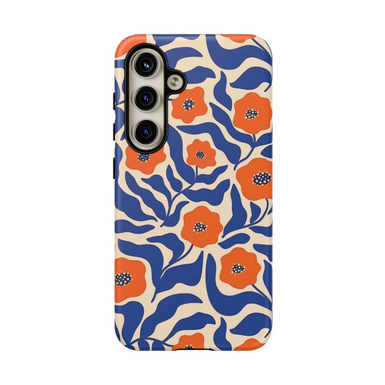 MATISSE FLORAL Phone Case | Artsy Blue & Orange Flower Design | Samsung ...