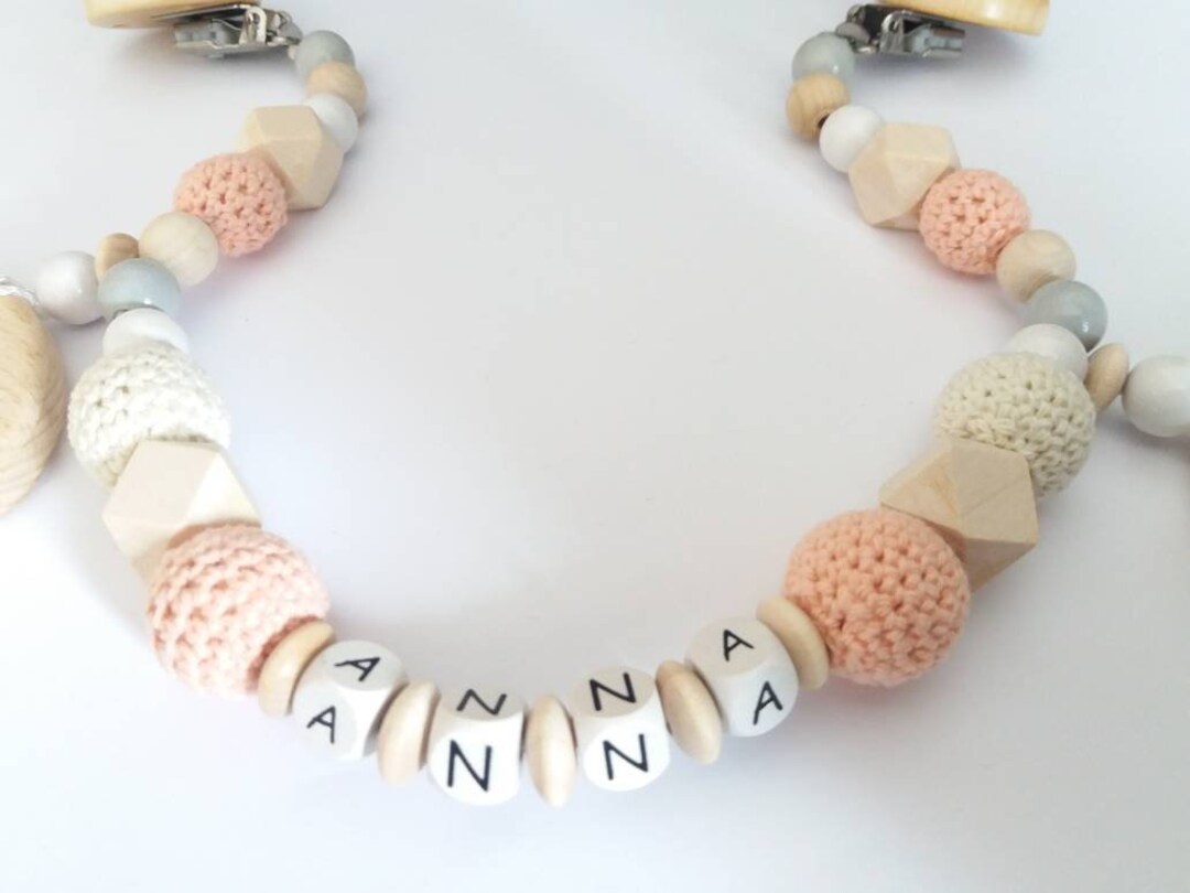 Stroller Chain With Names in Apricot and Wood With Elephants - Etsy ...