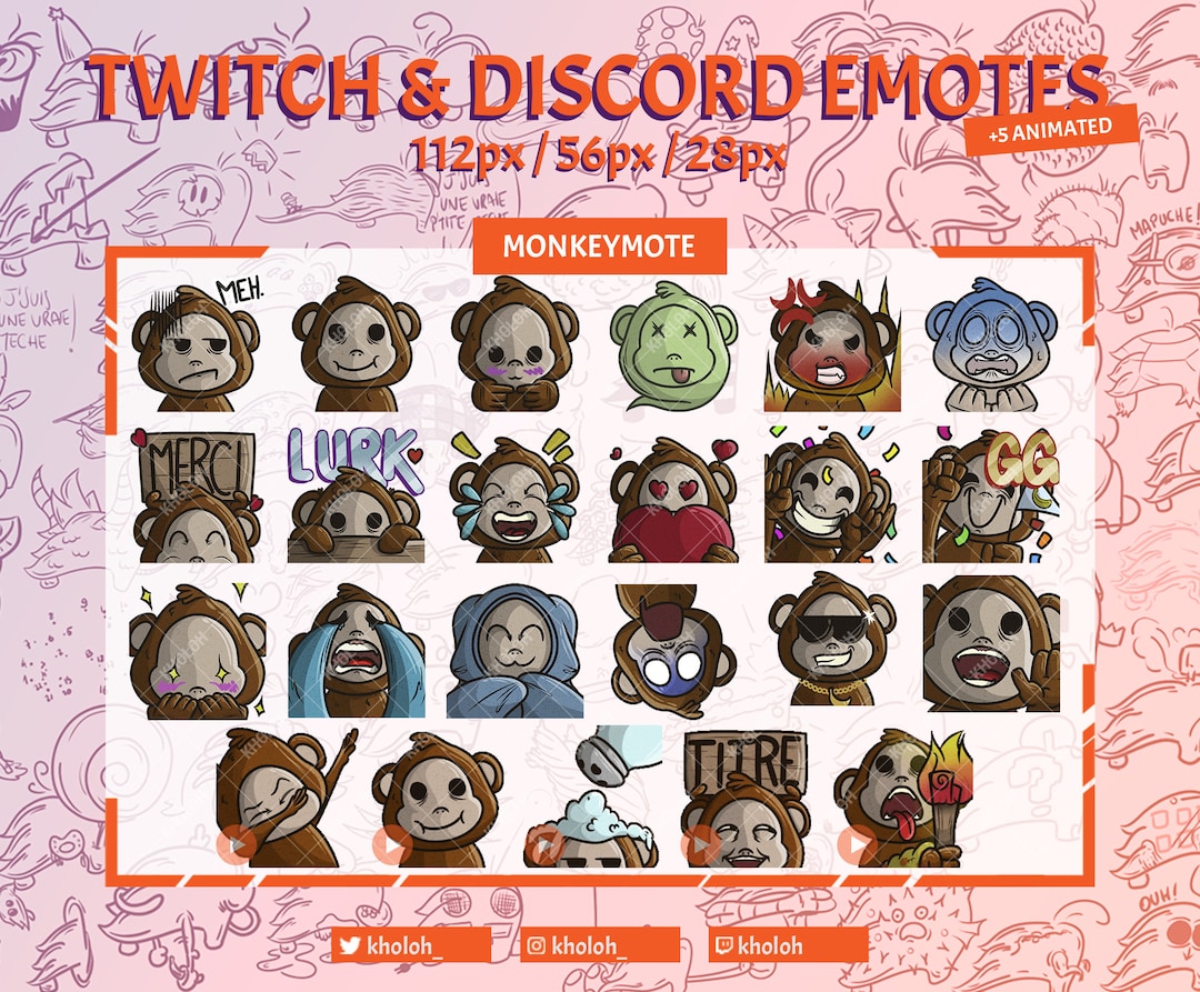 Emotes Twitch & Discord | 23 Emotes Pour Streamers | Cute Monkey Emotes ...