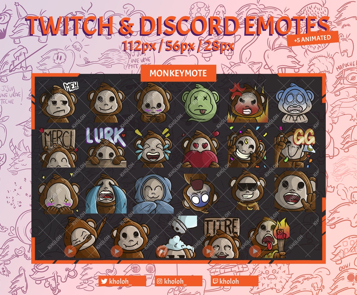 Emotes Twitch & Discord | 23 Emotes Pour Streamers | Cute Monkey Emotes ...
