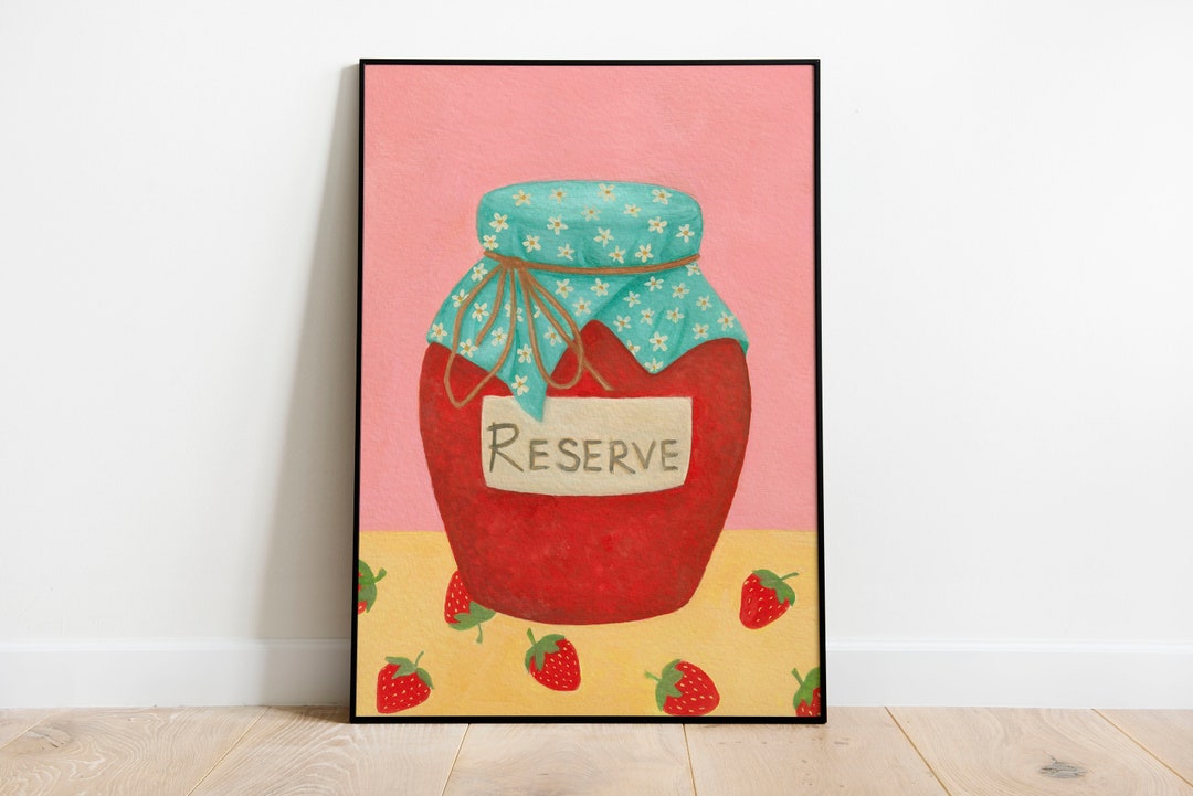 Art Print of a Strawberry Jam Jar Gouache Painting | Sizes A5 and A4 ...