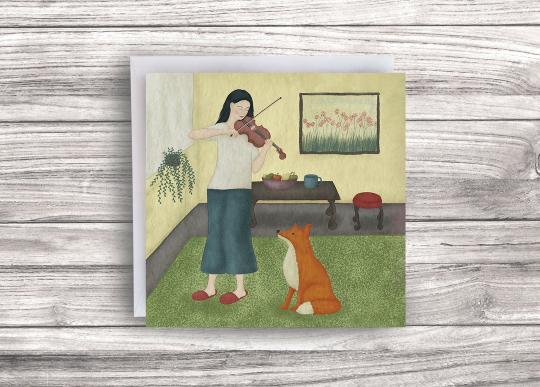 Greeting Card | Playing the Violin | Size 14x14 Cm | Envelope Included ...