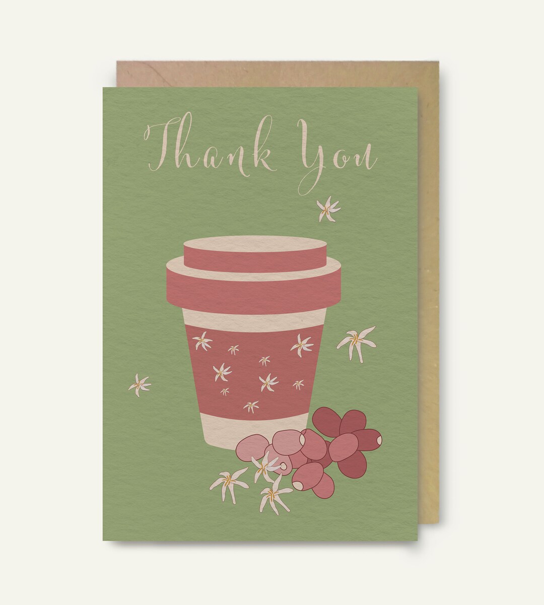 Thank You Card | Takeaway Cup With Coffee Beans and Bloom | Single or ...