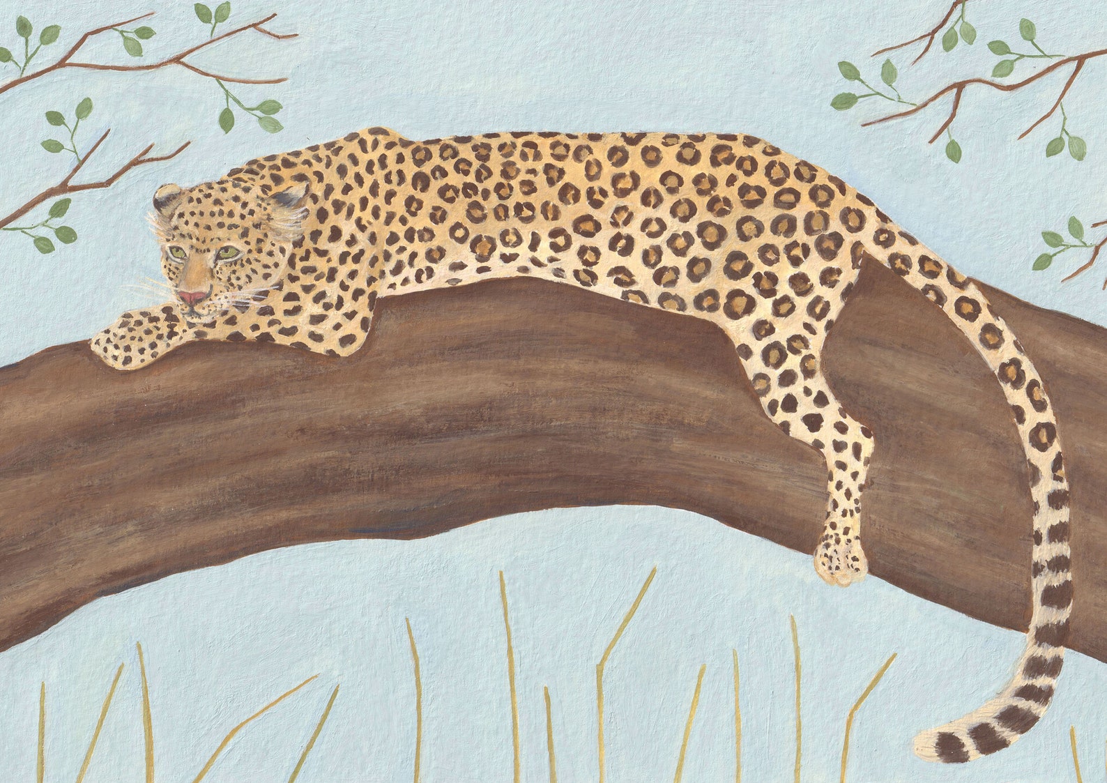 Leopard Gouache Painting Print | Resting on Tree, Wildlife Art - Etsy