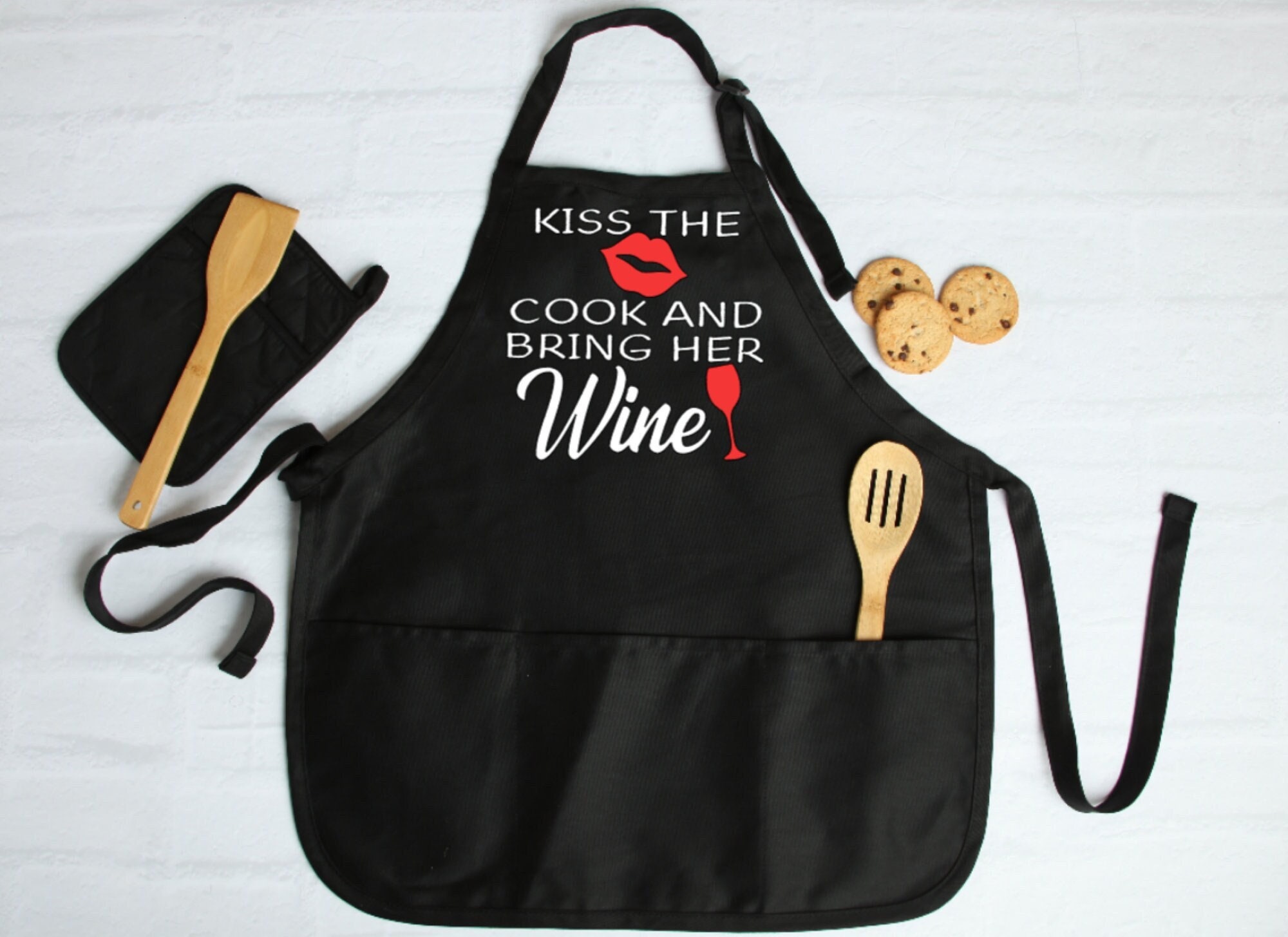 Kiss the Cook and Bring Her Wine Apron/funny Apron/personalized Apron ...