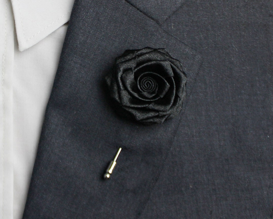 Handmade Gothic Black Rose Lapel Pins Men , Man's Wedding Lapel Flower ...