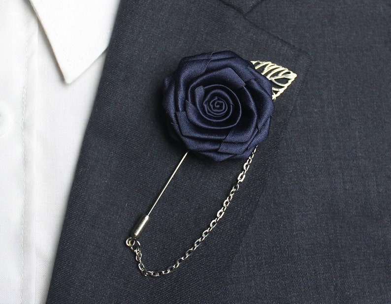 Navy Blue Lapel Pin Chain Suit Lapel Chain Rose Wedding - Etsy