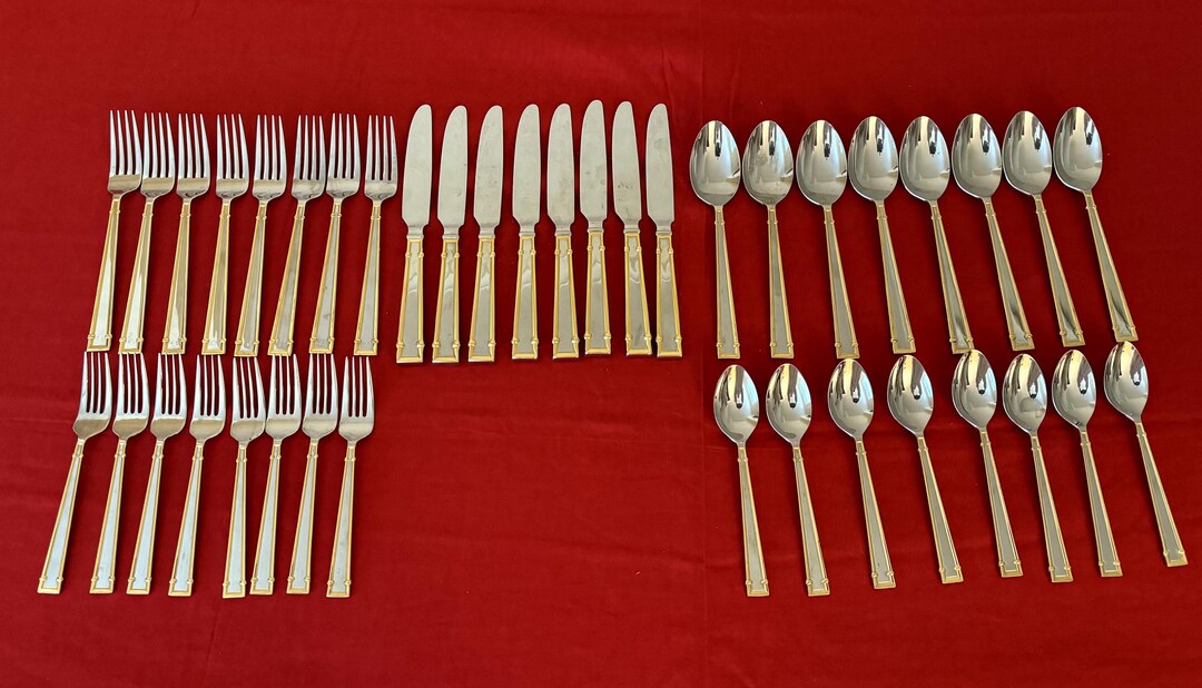 Yamazaki CARTOUCHE GOLD Stainless Patrick Japan Flatware 8 Dinner Place ...