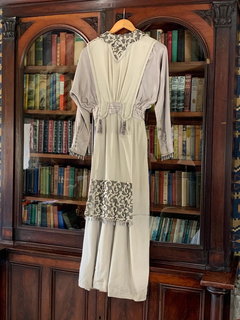Antique 1916 Edwardian Dress | WWI Era High Waist Linen/satin Dress ...