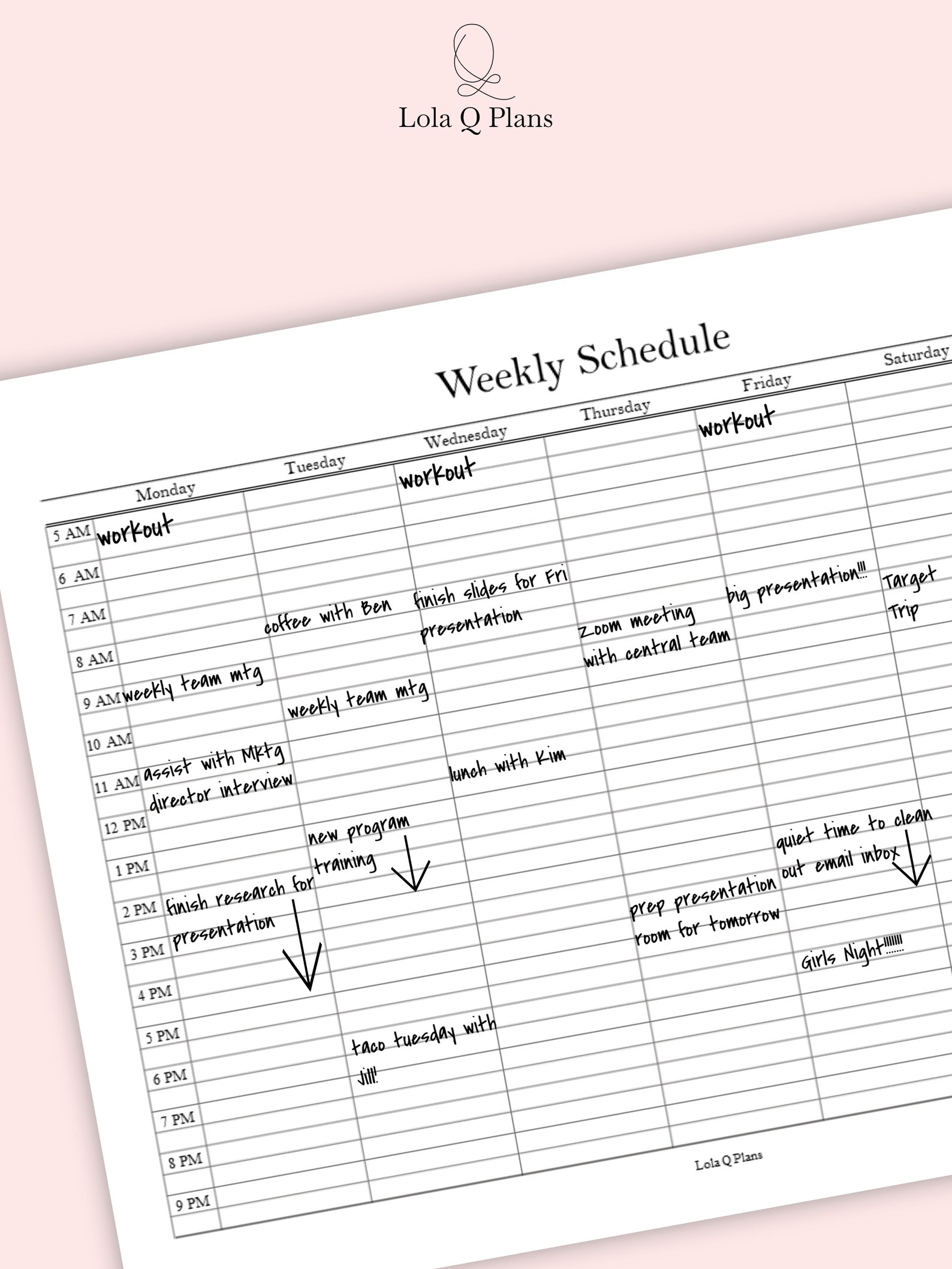 Weekly Schedule Printable | Planner Schedule Insert | Minimalist ...