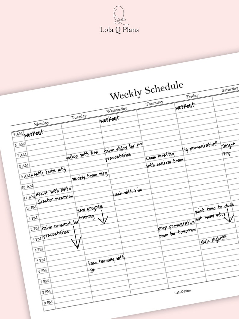 Weekly Schedule Printable | Planner Schedule Insert | Minimalist ...