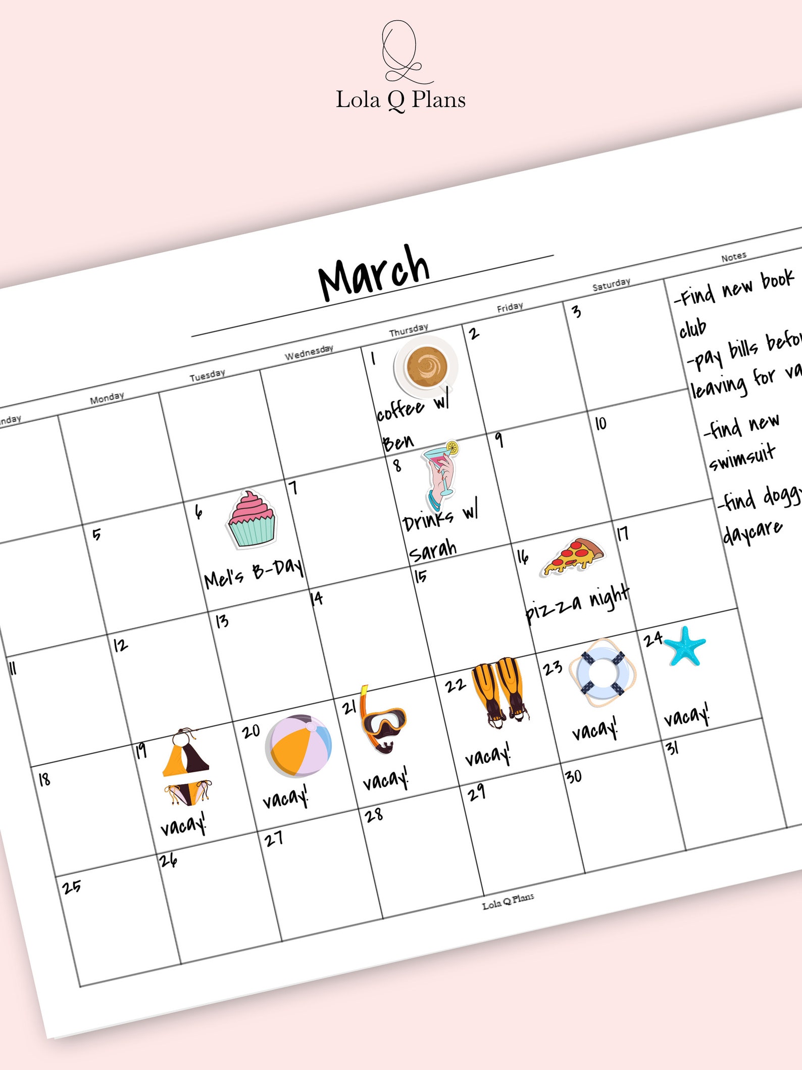 Printable Monthly Calendar With Blank Notes | Calendar Insert ...