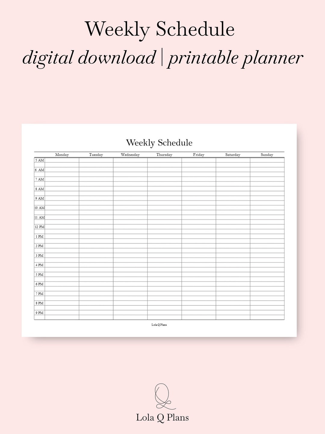Weekly Schedule Printable | Planner Schedule Insert | Minimalist ...