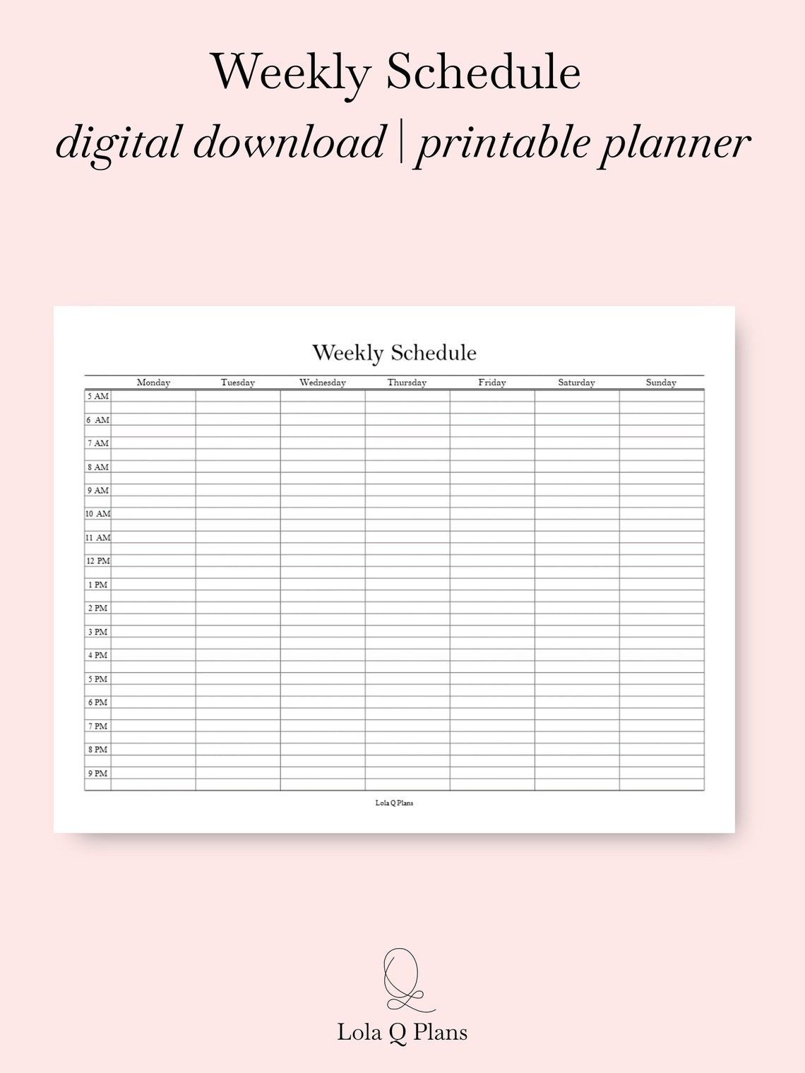 Weekly Schedule Printable Planner Schedule Insert - Etsy