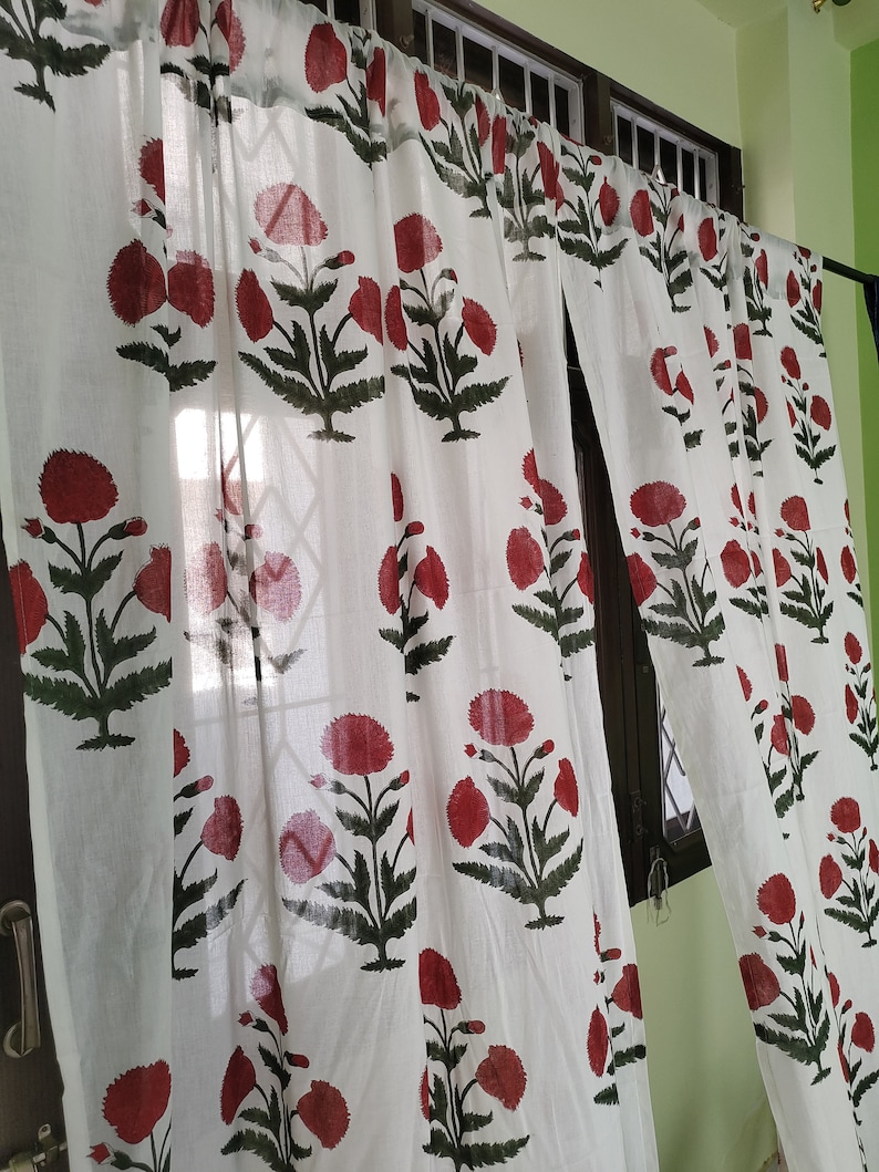 Red Poppy Print Curtain: Bohemian Indian Block Print Sheer Panel - Etsy